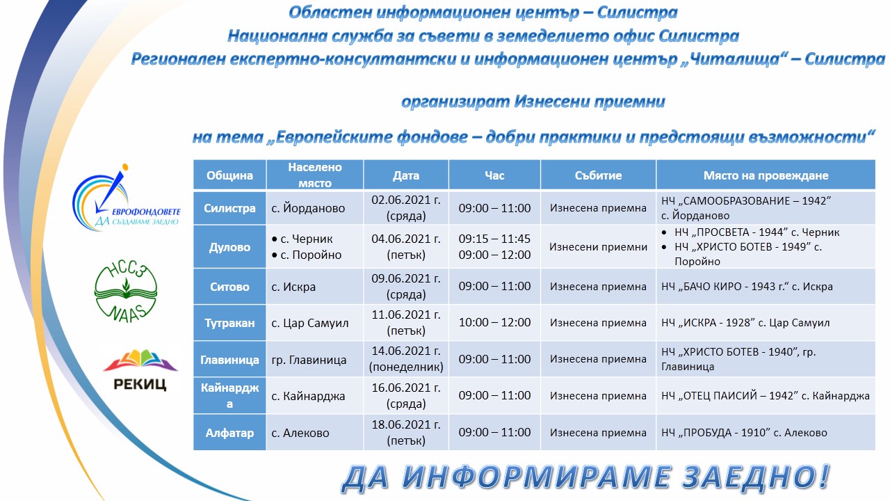 ПАРТНЬОРСКА ИНФОРМАЦИОННА КАМПАНИЯ В ОБЛАСТ СИЛИСТРА С АКЦЕНТ КЪМ МАЛКИТЕ ЗЕМЕДЕЛСКИ СТОПАНИ